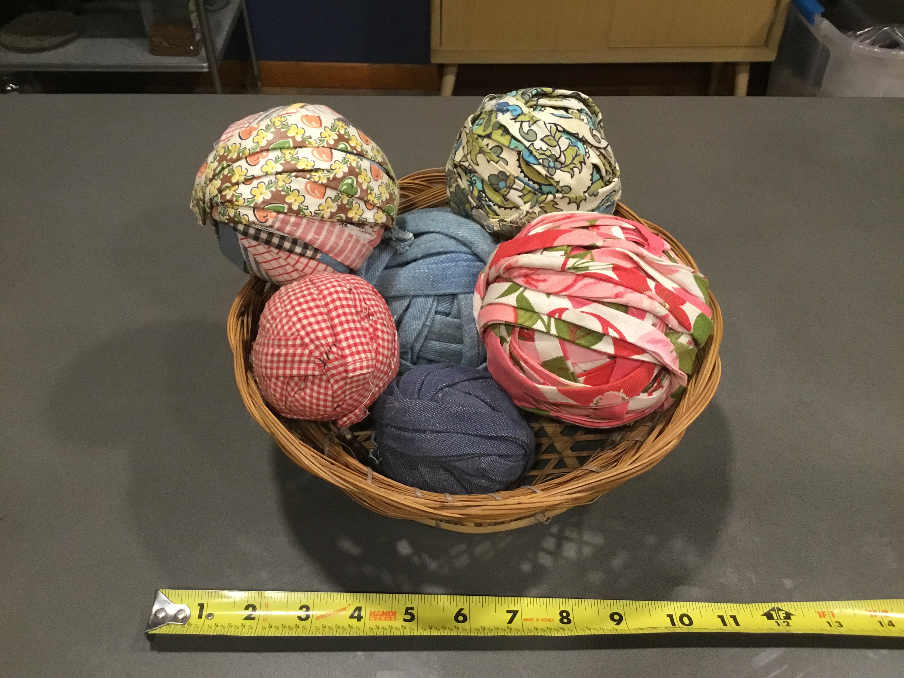 6 Vintage Rolled Rag Balls-fabric Strips for Rug Making or Primitive ...
