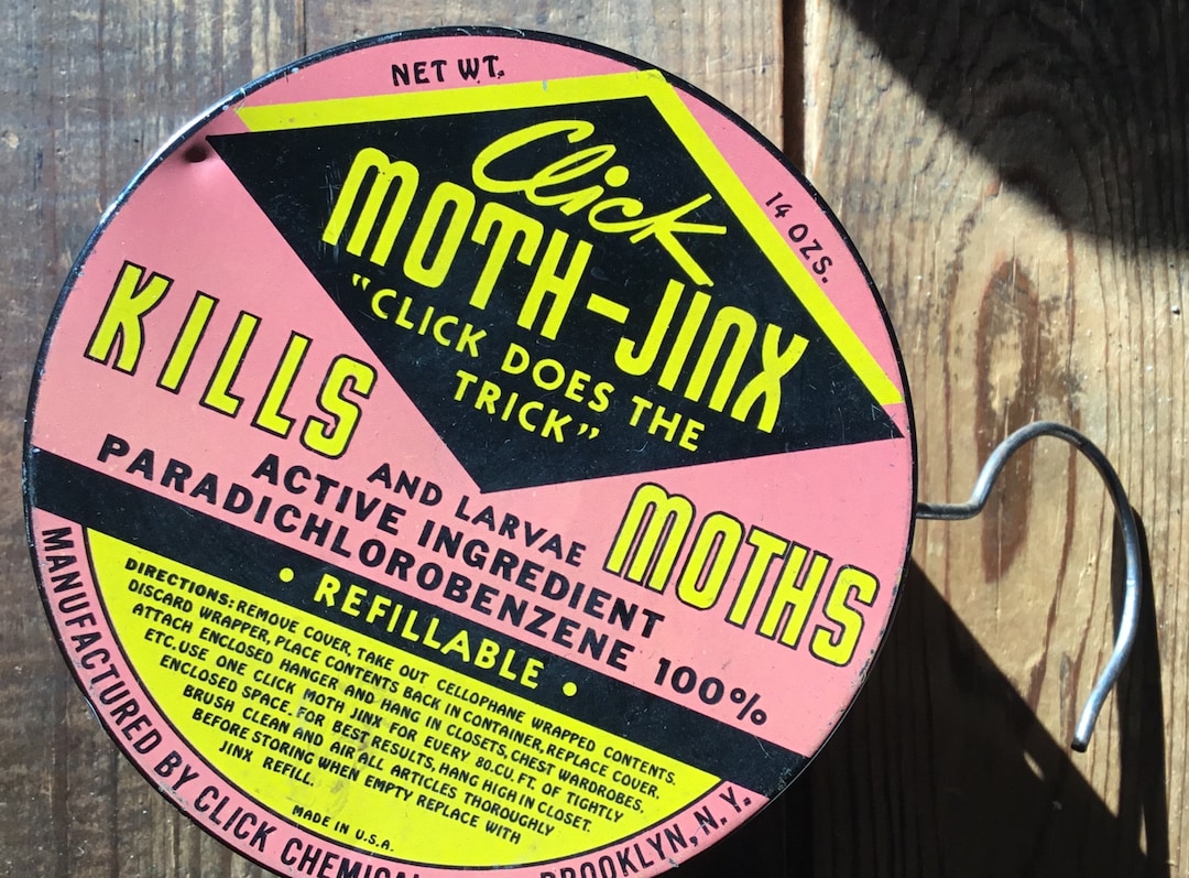 Vintg Mothball Tin-moth JINX Round 1930 40 Hanging Insect Repellant ...