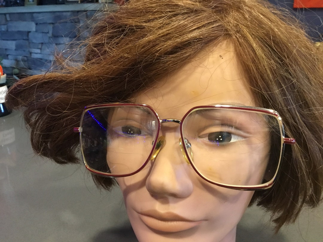 1970s 1980s Big Mod Eyeglasses-deep Red & Gold-hinged Sides-thin Frame ...