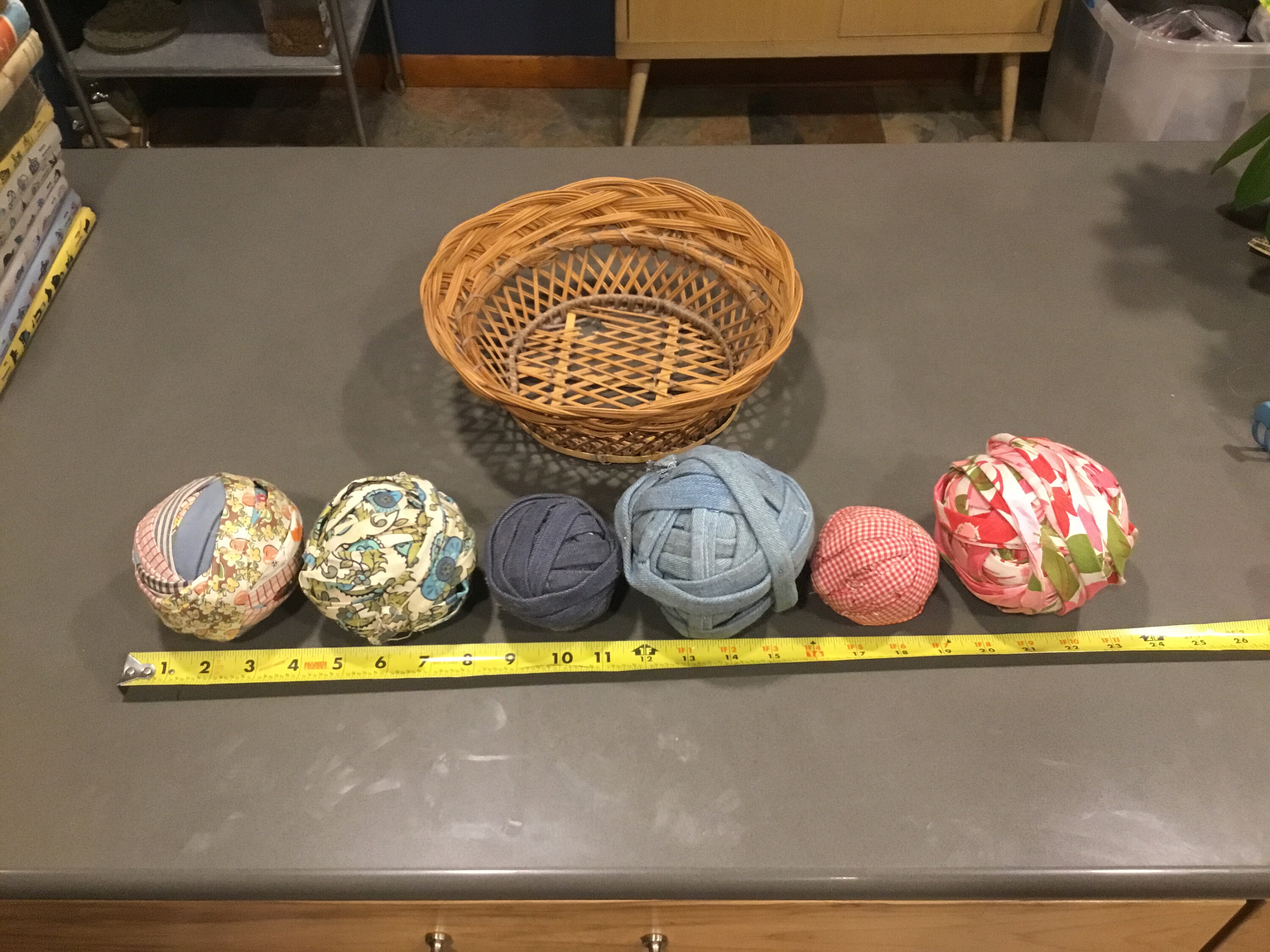 6 Vintage Rolled Rag Balls-fabric Strips for Rug Making or Primitive ...