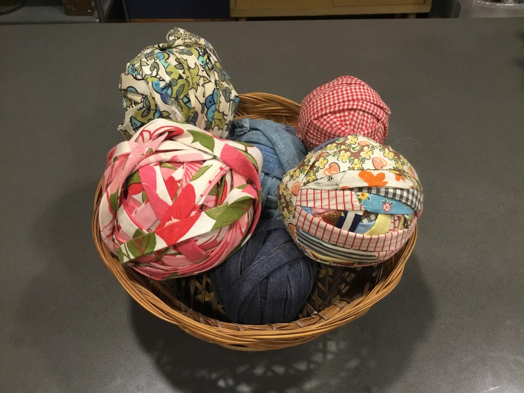 6 Vintage Rolled Rag Balls-fabric Strips for Rug Making or Primitive ...