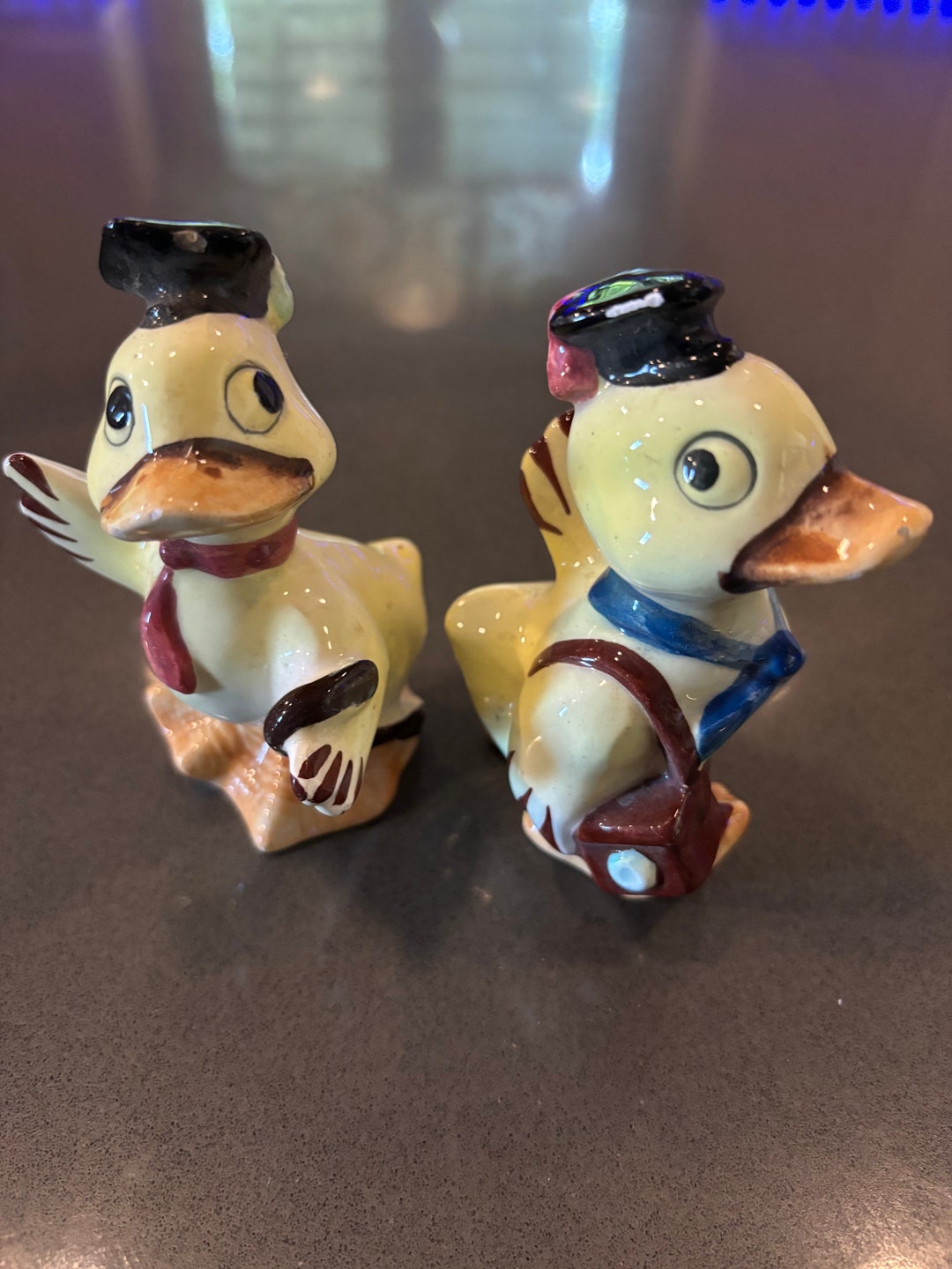 Ceramic Yellow Ducks Wearing Graduation Caps-1 Carrying a Camera-one a ...