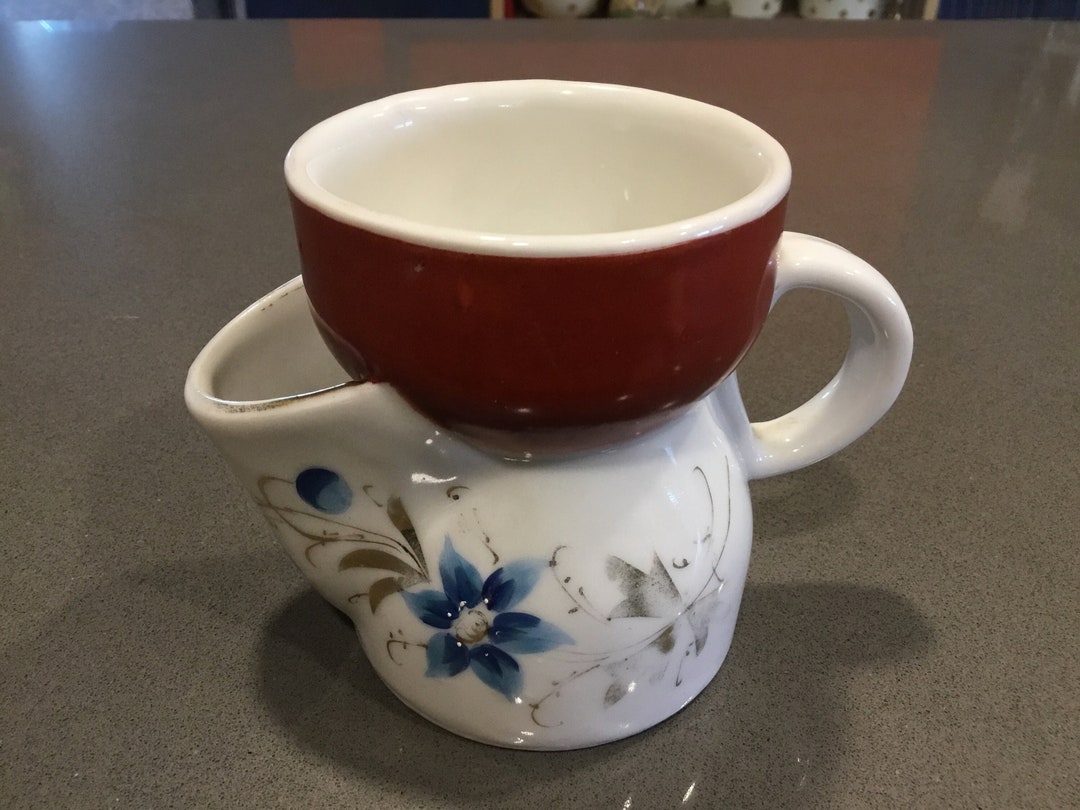 Shaving Soap Lather Mug 1920s Barbers Cup in Brick Red- White- Blue ...