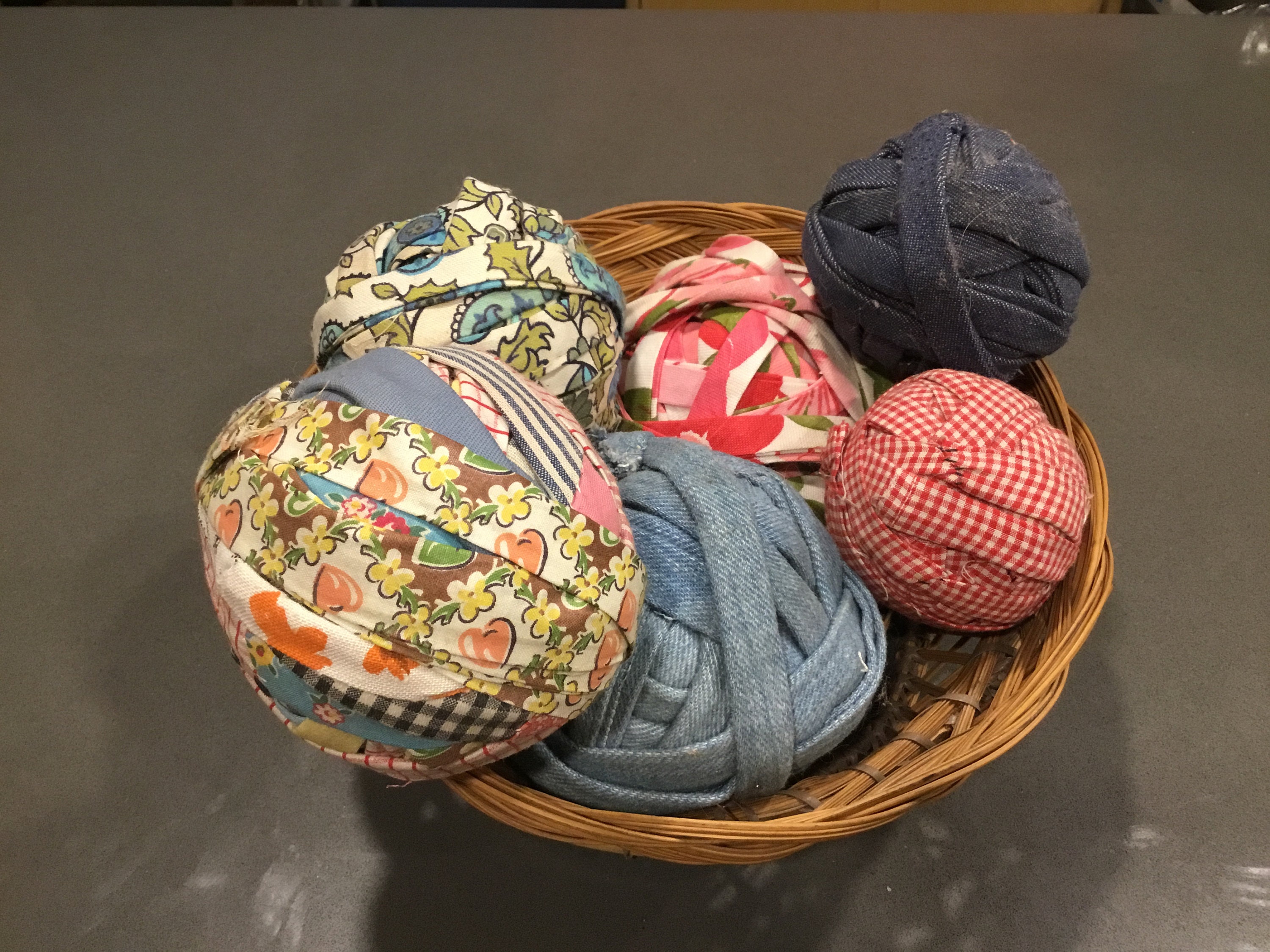 6 Vintage Rolled Rag Balls-fabric Strips for Rug Making or Primitive ...