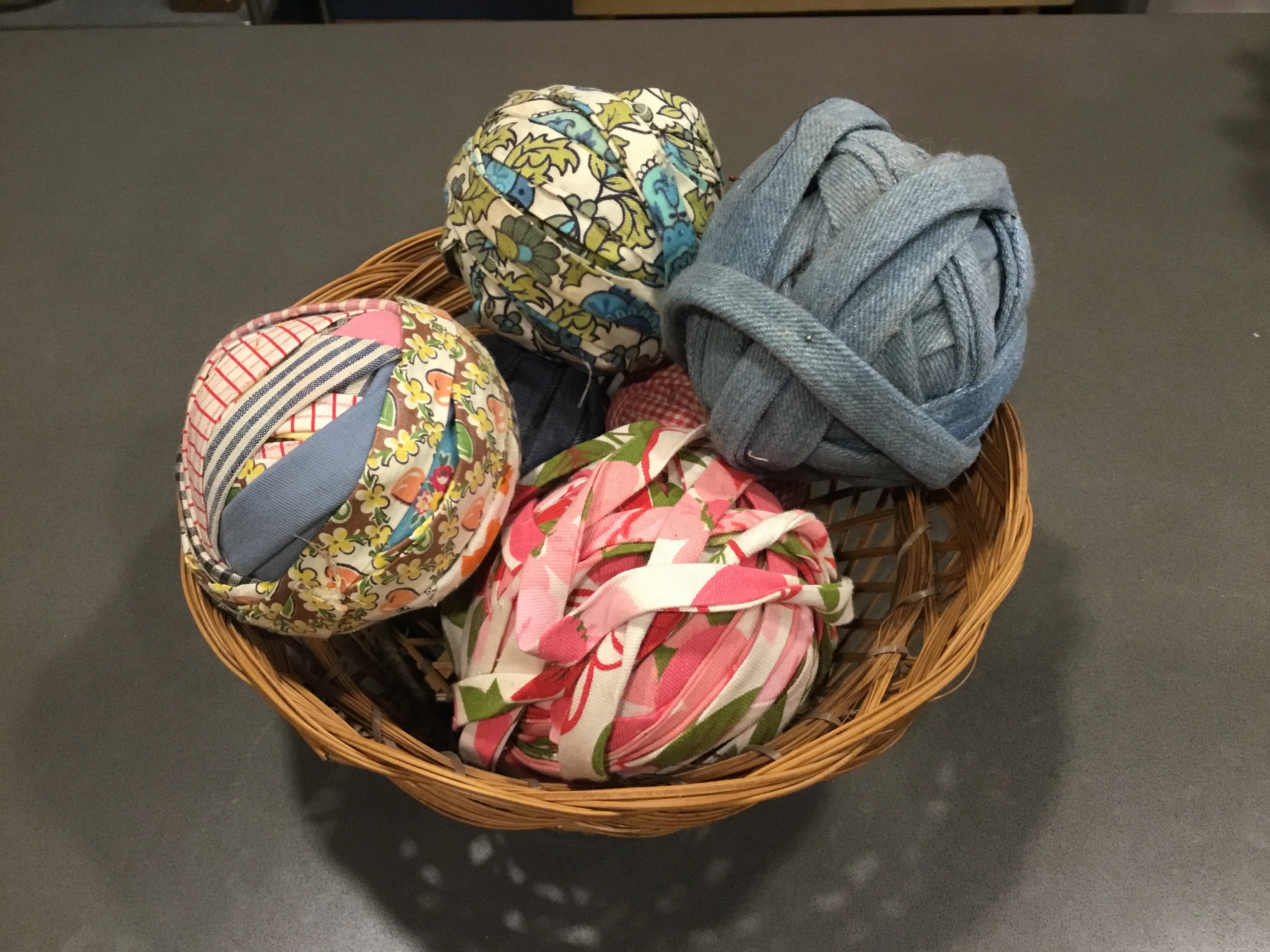 6 Vintage Rolled Rag Balls-fabric Strips for Rug Making or Primitive ...