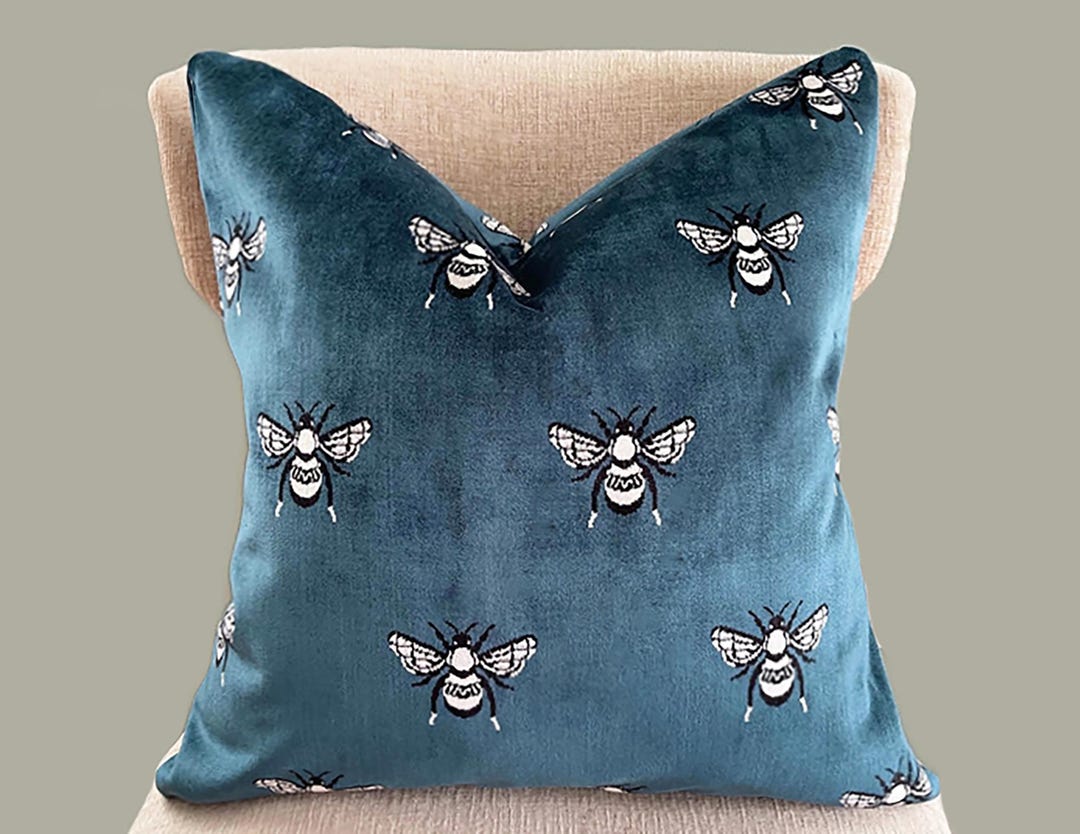 Throw Pillow Cover With Bumble Bee, Decorative Throw Pillows, Teal ...
