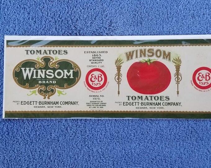 Vintage Winsom Brand Tomatoes Can Label Packed by Edgett-burnham Company 1920's Embossed Label ...
