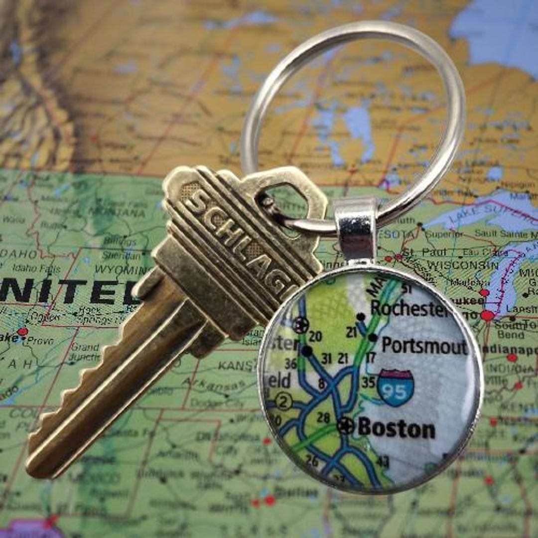 Boston Massachusetts Map Key Ring - Etsy