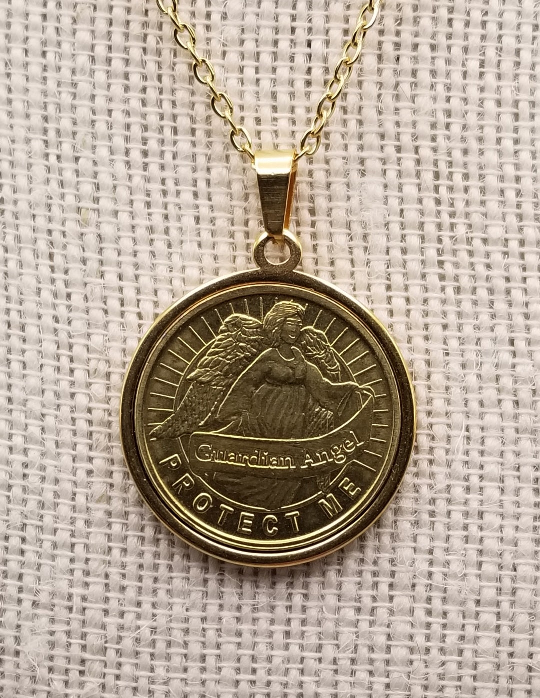 Guardian Angel Protect Me Token Pendant Necklace - Etsy
