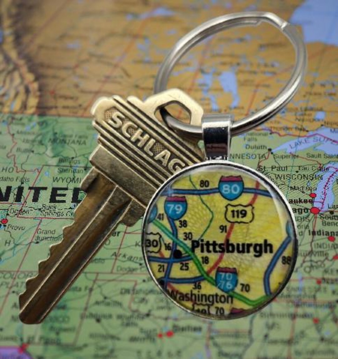 Pittsburgh Pennsylvania Map Key Ring - Etsy