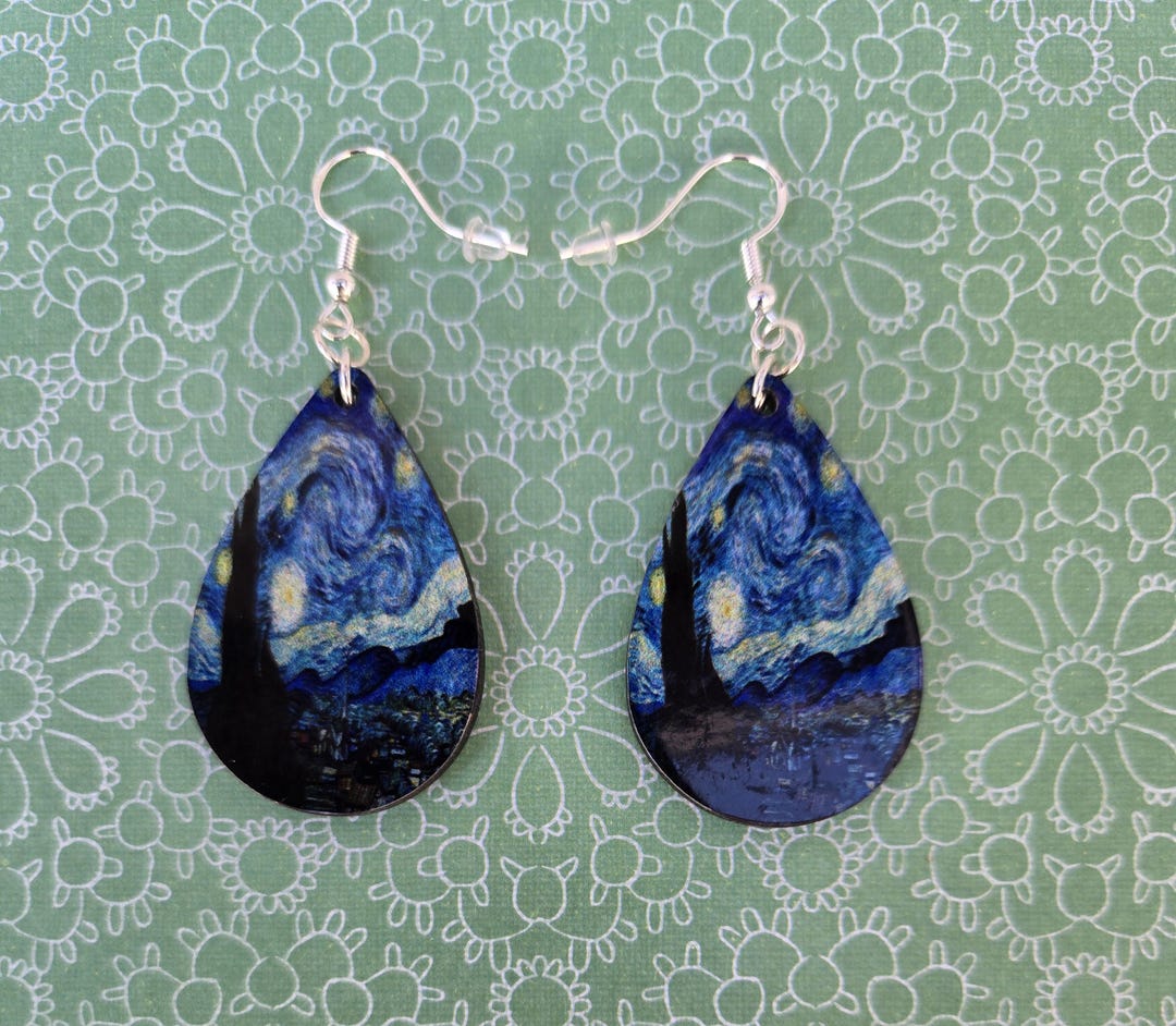 Vincent Van Gogh Starry Night Tear Drop Earrings Double Sided - Etsy