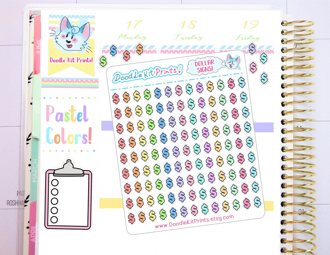 117 Tiny Pastel Dollar Sign Stickers, Rainbow Save Money, Budget, Bank ...