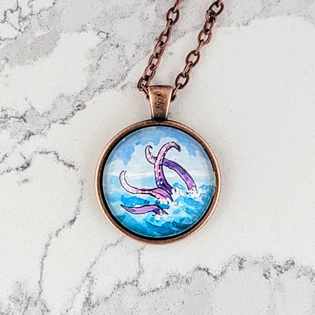 Tentacles of the Kraken Necklace, Watercolor Hand-painted Purple Sea ...
