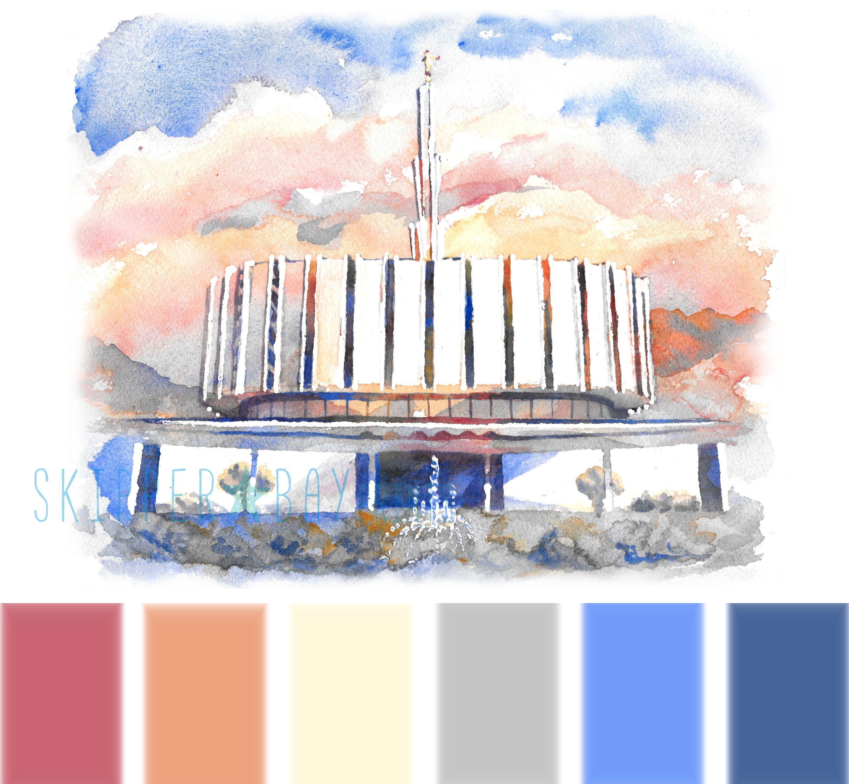 Old Ogden Temple Watercolor Print. Colorful Painting of LDS Temple ...