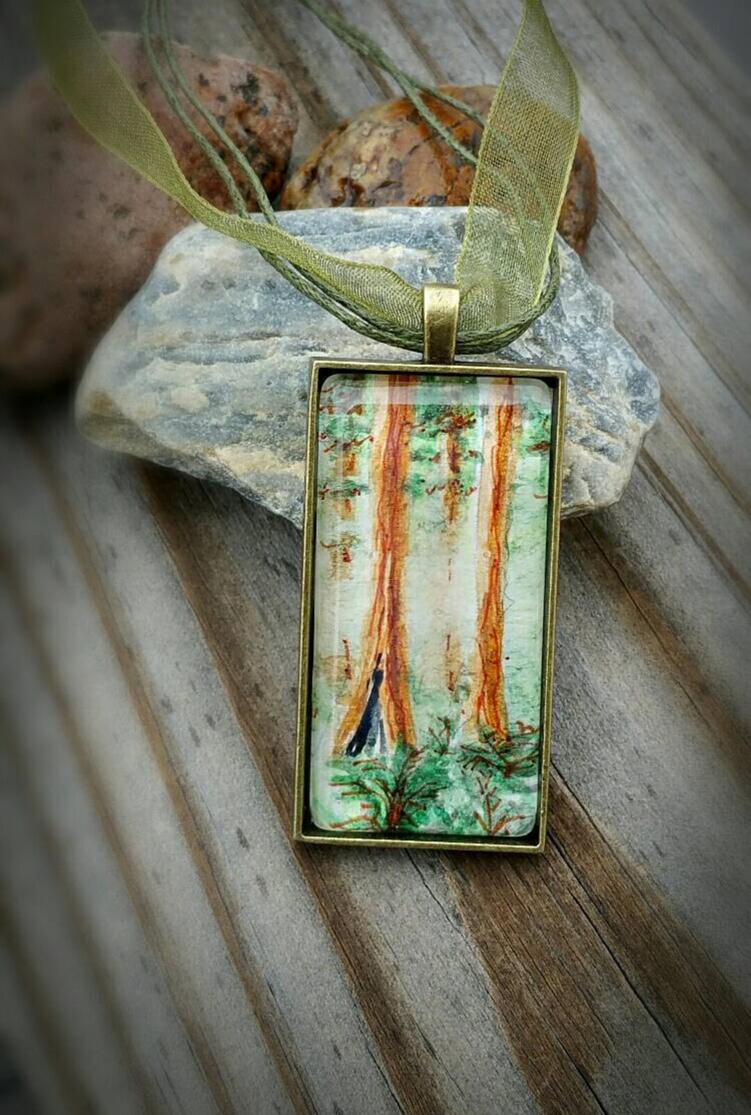 Redwood Tree Necklace. Giant Sequoia Miniature Painting Wearable Art ...
