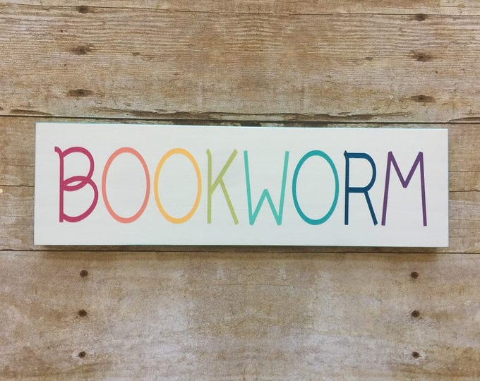 Bookworm Wood Sign, Book Lover, Small Wood Sign, Colorful Sign, Library ...