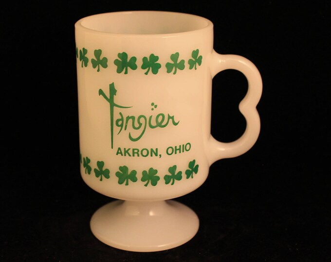 The Tangier in Akron, Ohio Vintage Milk Glass Pedestal Mug White Green ...