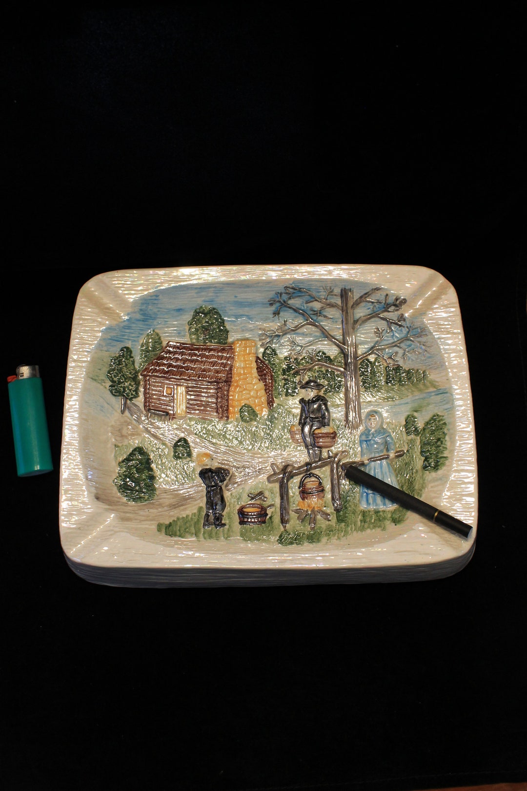 Vintage Large Ceramic Log Cabin Scene Ashtray Great Gift - Etsy