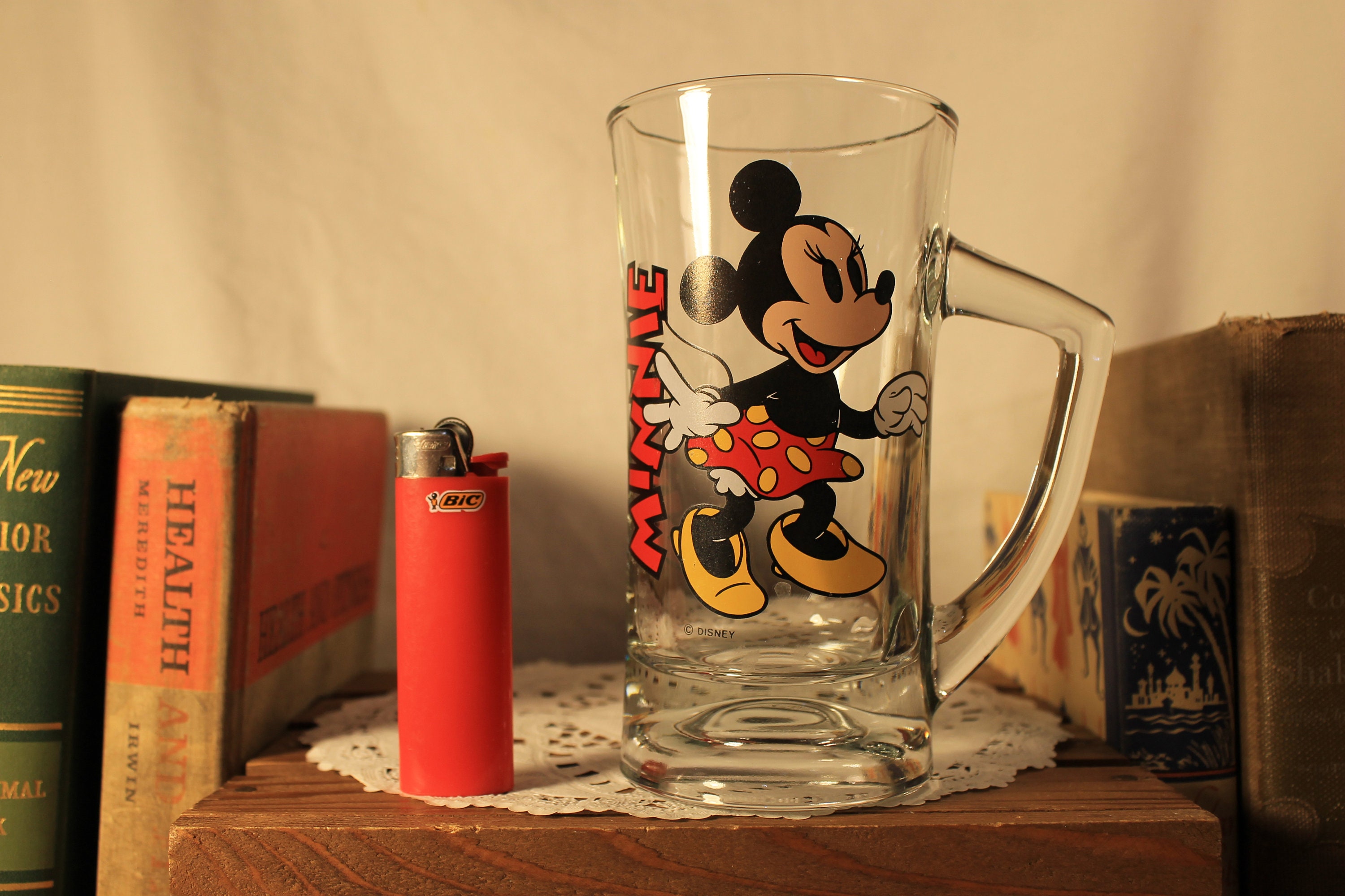 Walt Disneys Minnie Mouse Beer Mug vintage Clear Glass Travel | Etsy