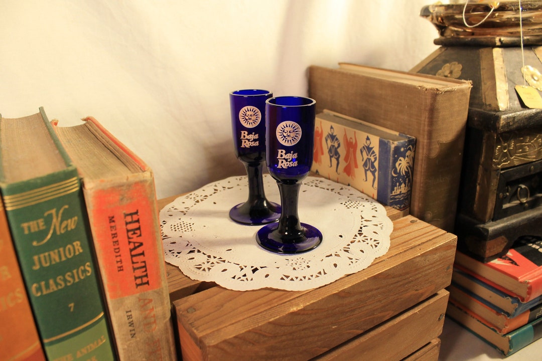 Vintage Pair of Footed/stemmed Cobalt Blue Shot Glasses Advertising ...