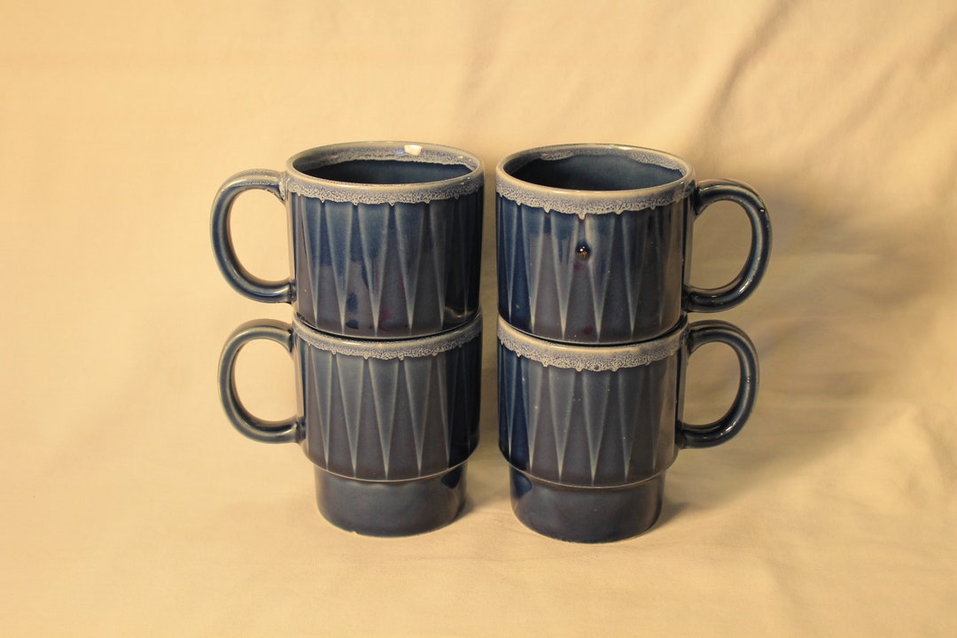 Blue Stacking Mugs Vintage Ceramic Set of Four - Etsy