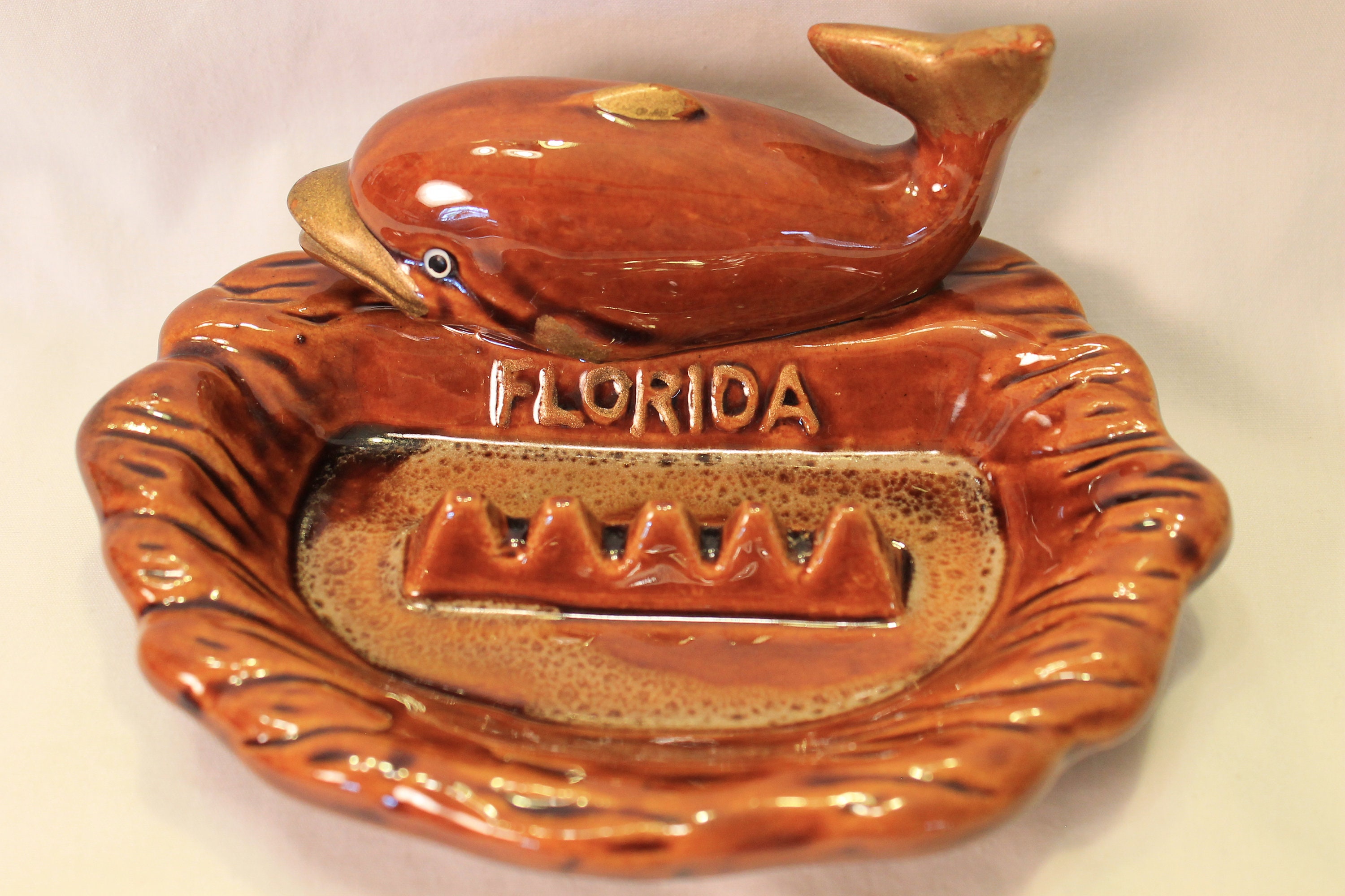 Florida Dolphin Ashtray Vintage Brown Glazed Ceramic Pottery | Etsy