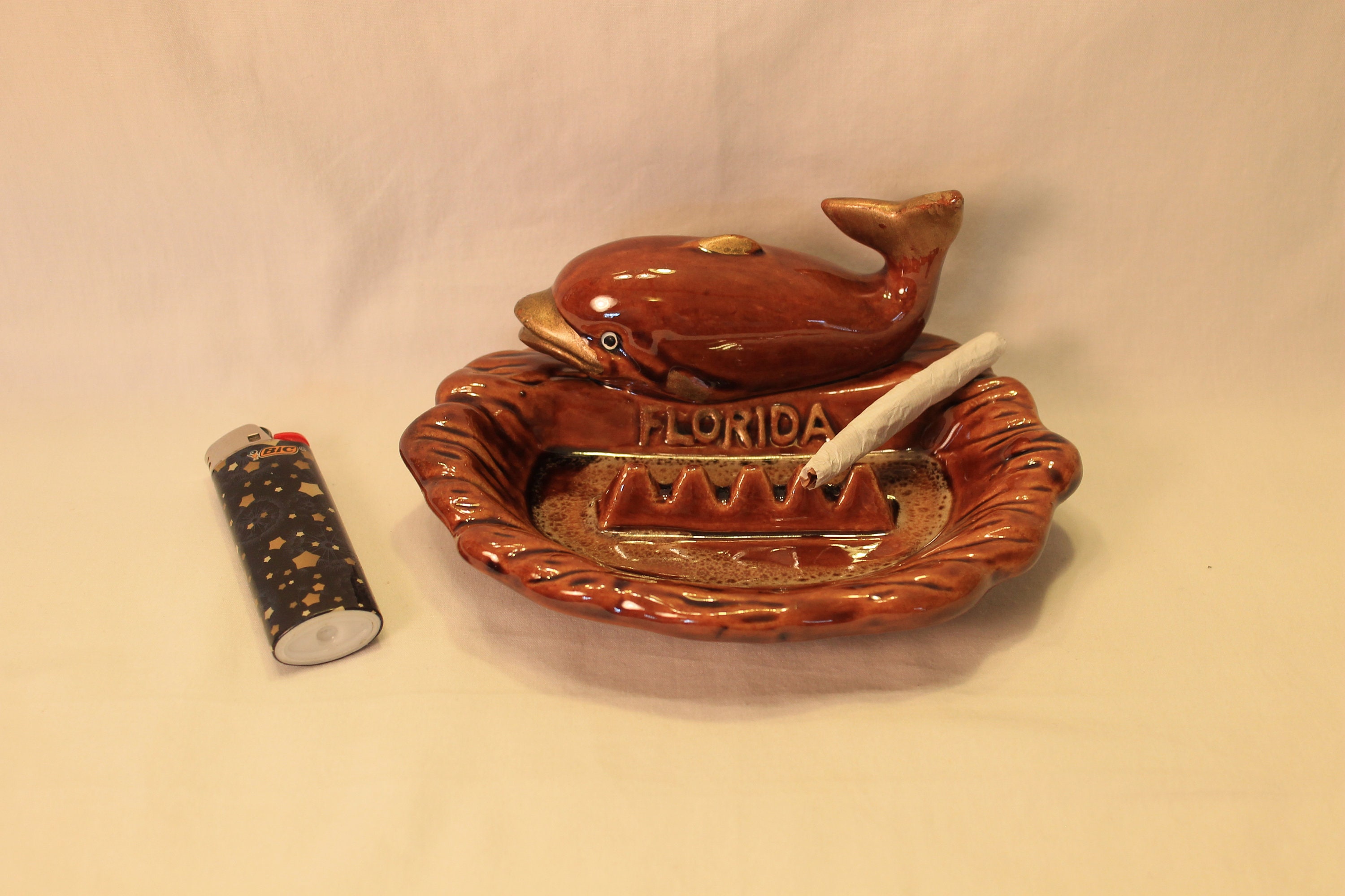 Florida Dolphin Ashtray Vintage Brown Glazed Ceramic Pottery | Etsy