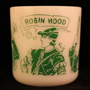 Vintage Robin Hood Milk Glass Child's Mug Cup Green - Etsy