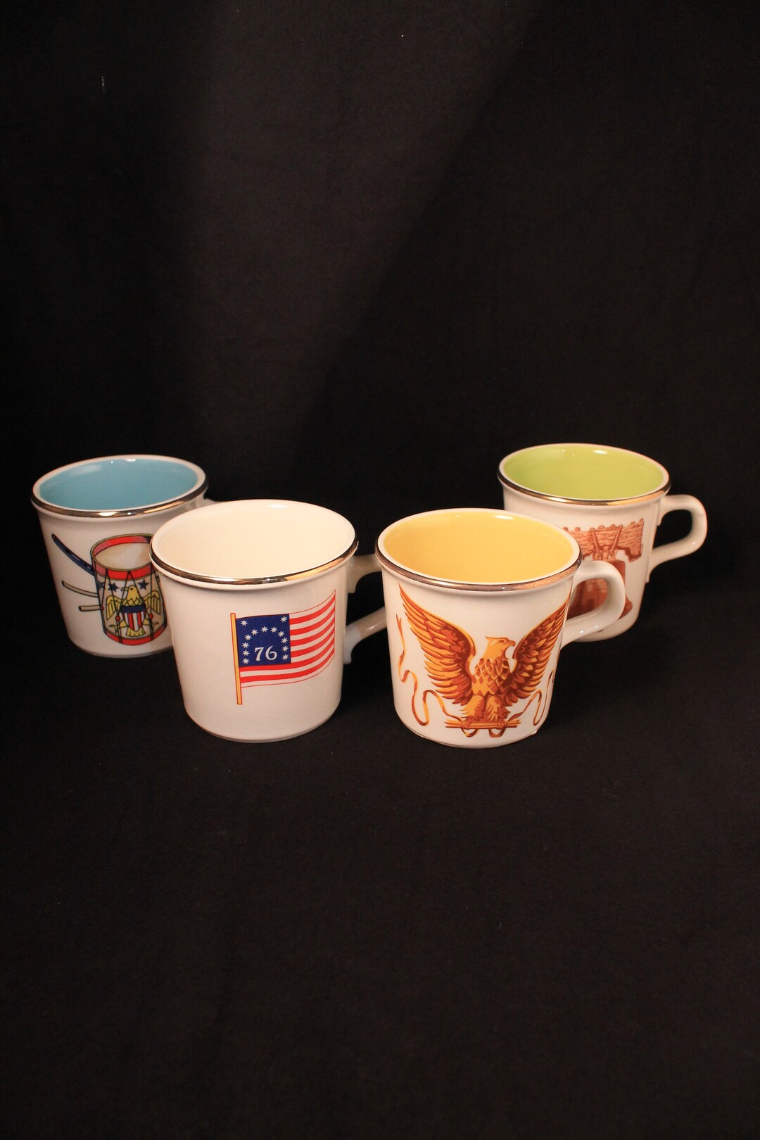 Patriotic Americana Mugs Vintage Porcelain Set of Four USA Taylor ...