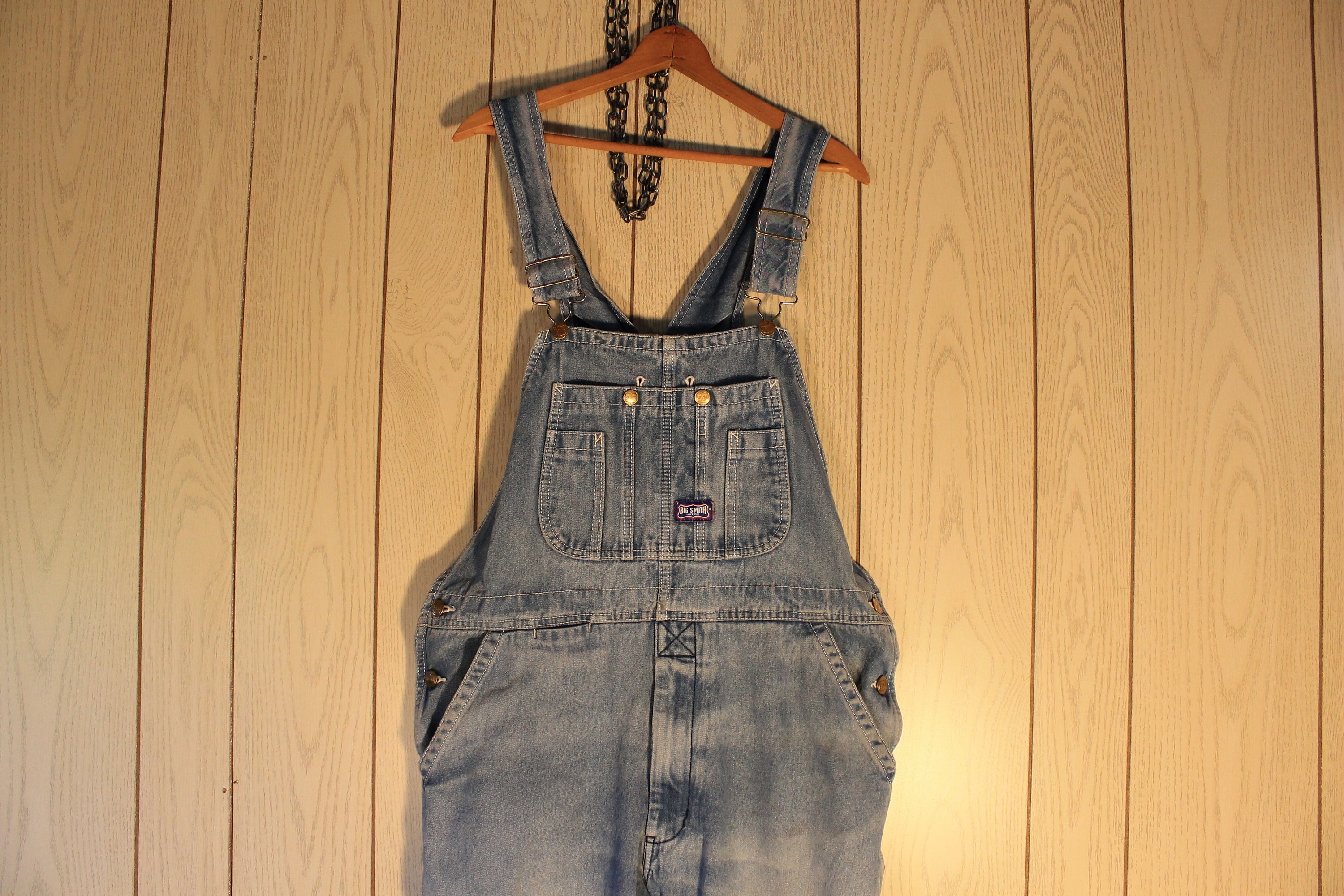 Big Smith Carpenter Farmer Bib Overalls, Mens 34 x 30 Denim Jean Medium ...