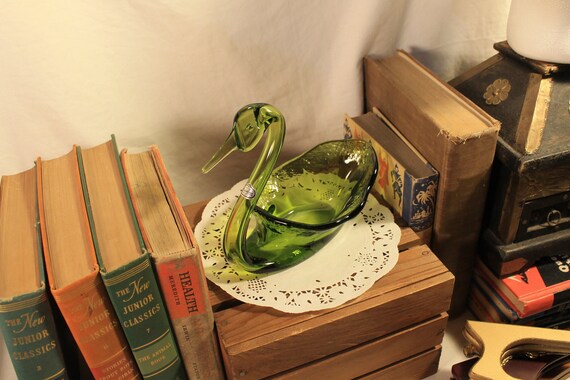 Vintage Green Glass Swan Art Glass Hand Blown by Rainbow - Etsy