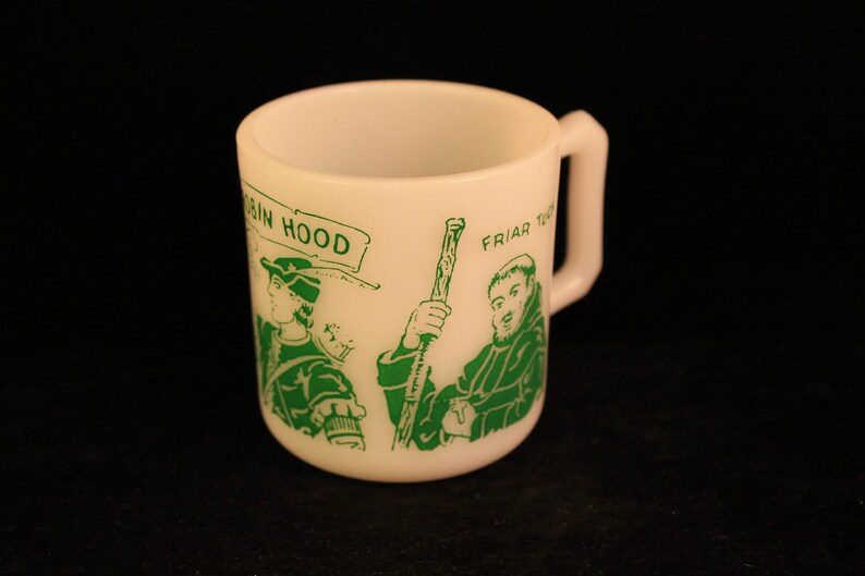 Vintage Robin Hood Milk Glass Child's Mug Cup Green | Etsy