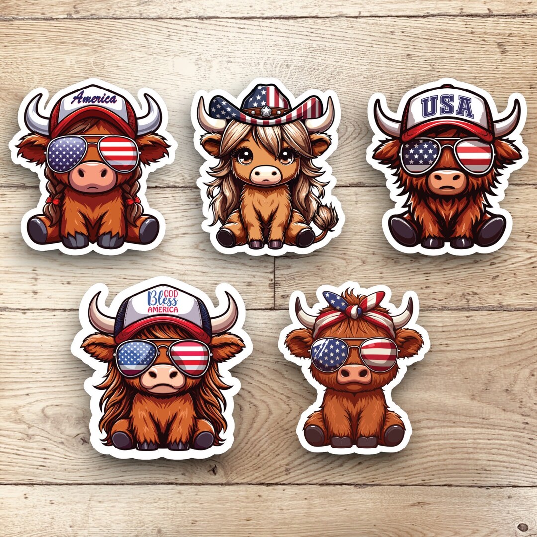 Patriotic Highland Cow Sticker Bundle - Etsy