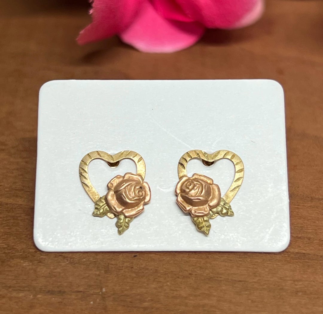Black Hills Gold 14k Tri-color Heart & Flower Stud Post Earrings ...