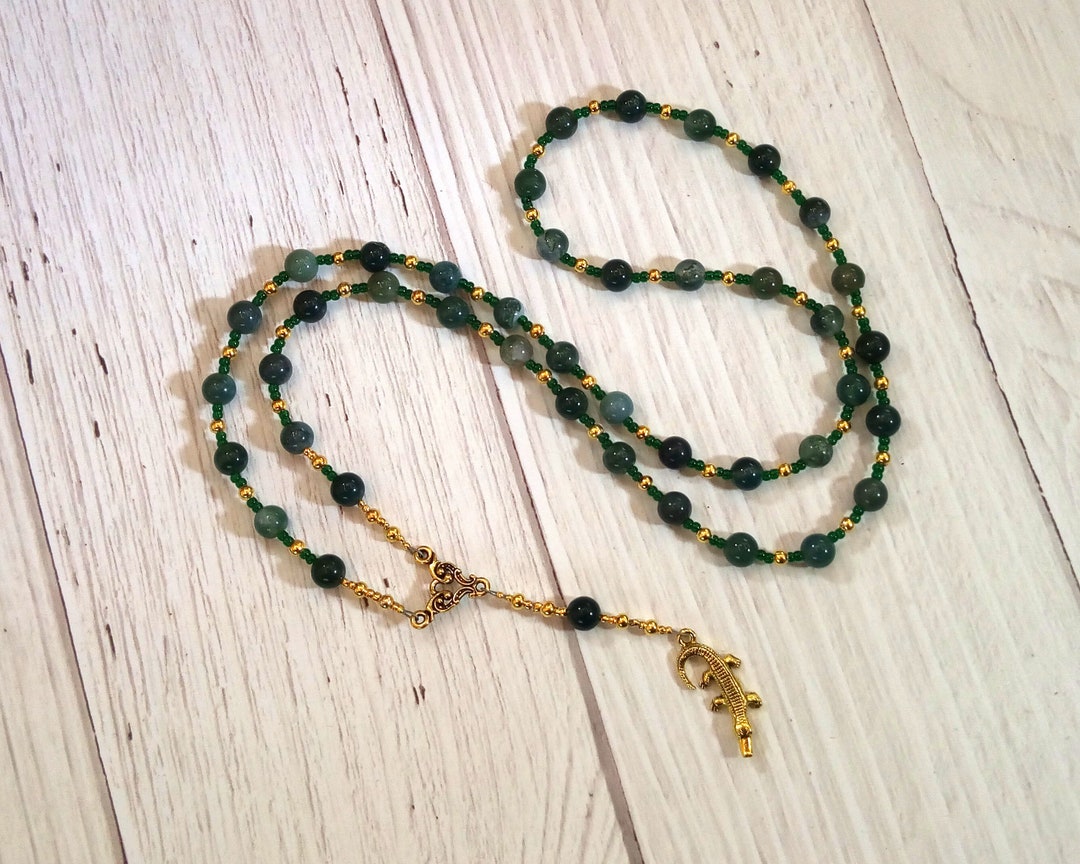Sobek (sebek) Prayer Bead Necklace in Moss Agate: Egyptian God of ...