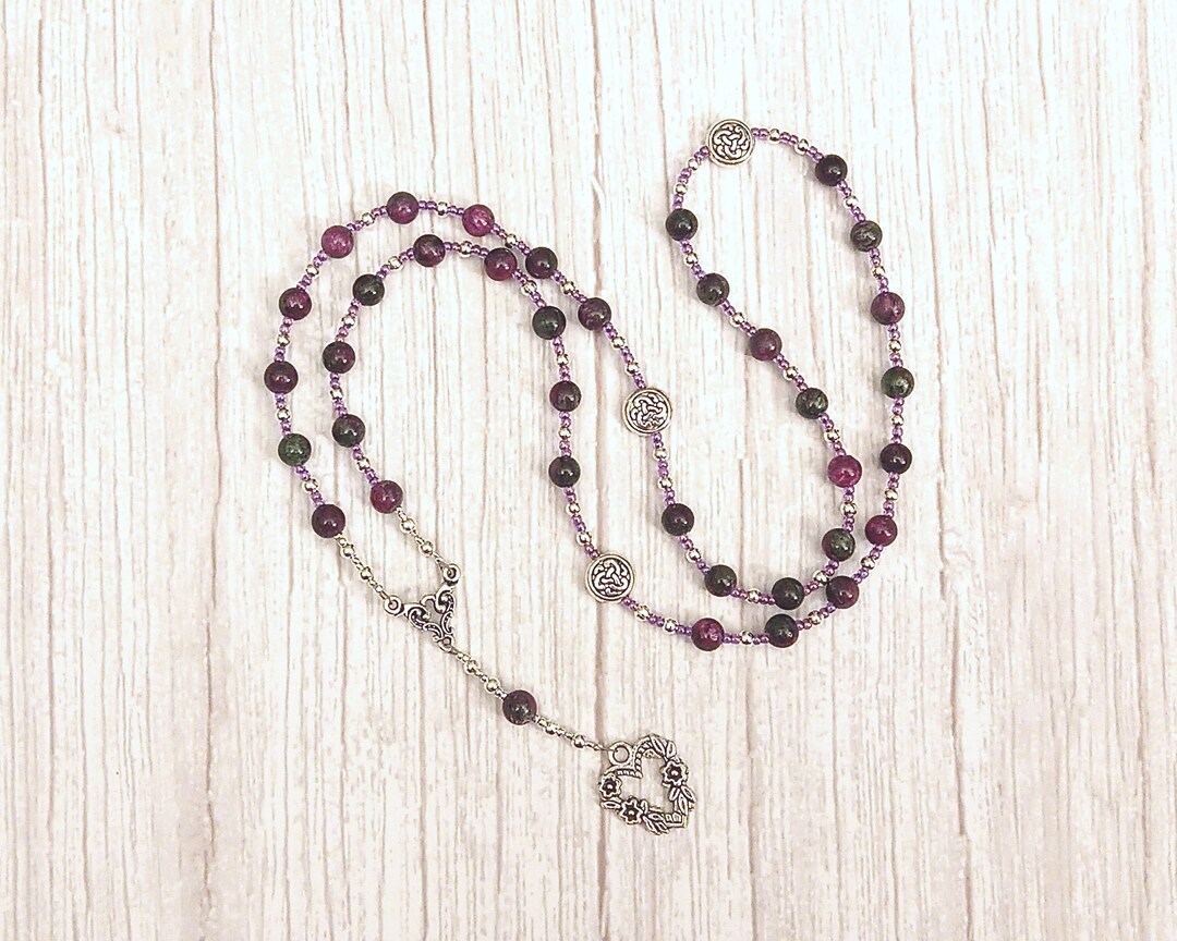 Sjofn Prayer Bead Necklace in Pink and Green Jade: Norse Goddess of ...
