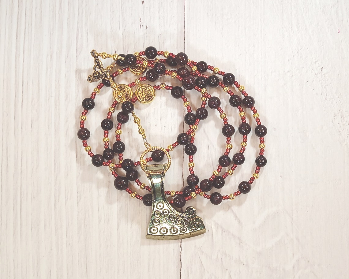 Perun Prayer Bead Necklace in Garnet: Slavic God of Thunder, Fertility ...