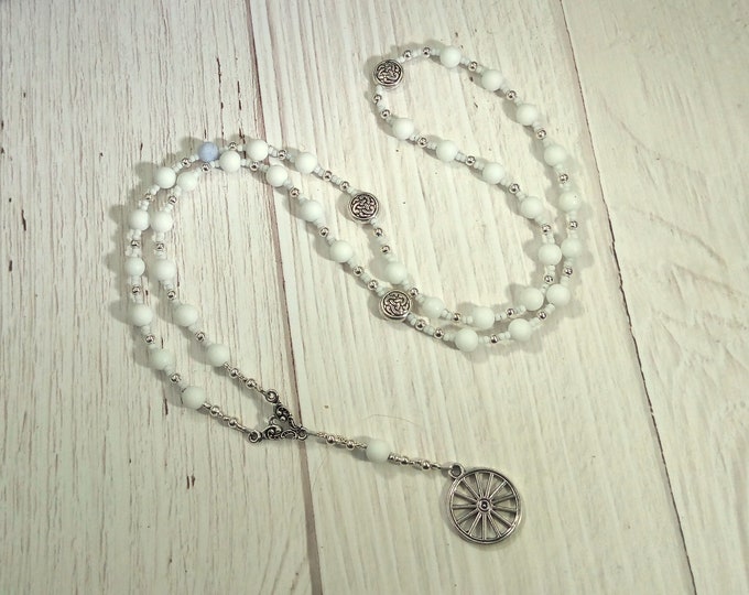 Arianrhod Prayer Bead Necklace in White Alabaster: Welsh Celtic Goddess ...