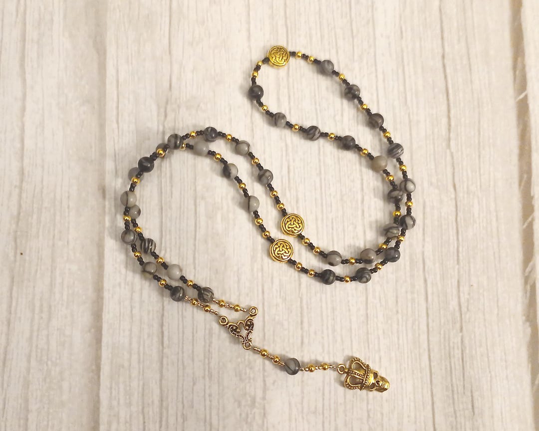 Dis Pater Prayer Bead Necklace in Spiderweb Jasper: Gaulish Celtic God ...