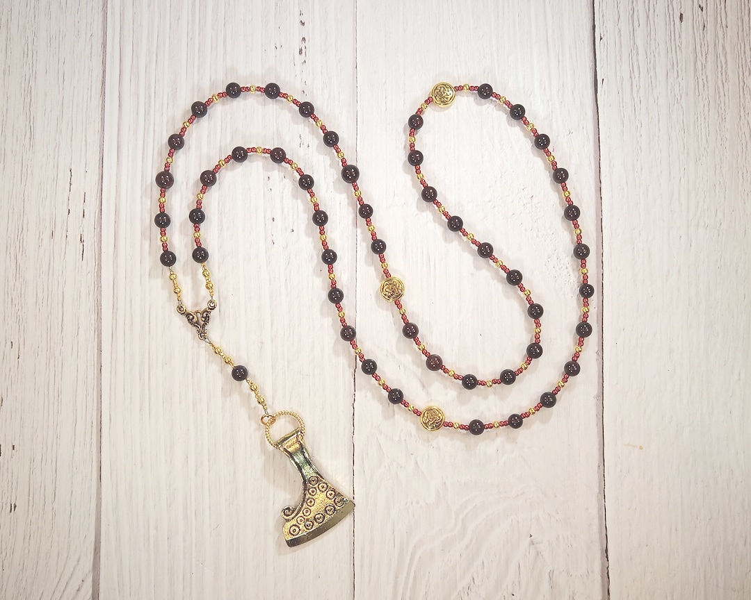 Perun Prayer Bead Necklace in Garnet: Slavic God of Thunder, Fertility ...