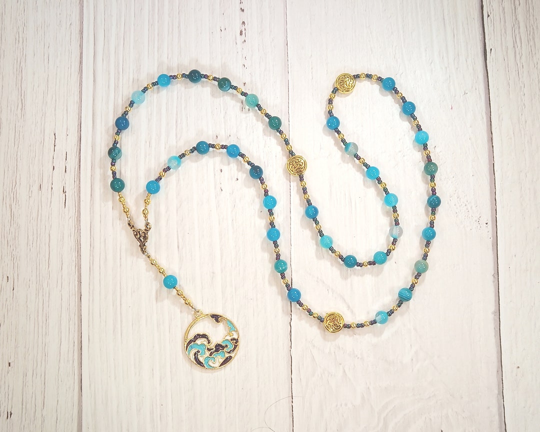 Damona Prayer Bead Necklace in Blue Agate: Gaulish Celtic Goddess of ...