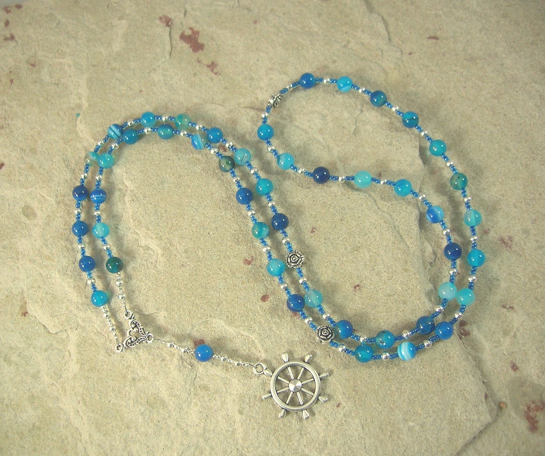 Tyche fortune Prayer Bead Necklace in Blue Agate: Greek Goddess of Luck ...