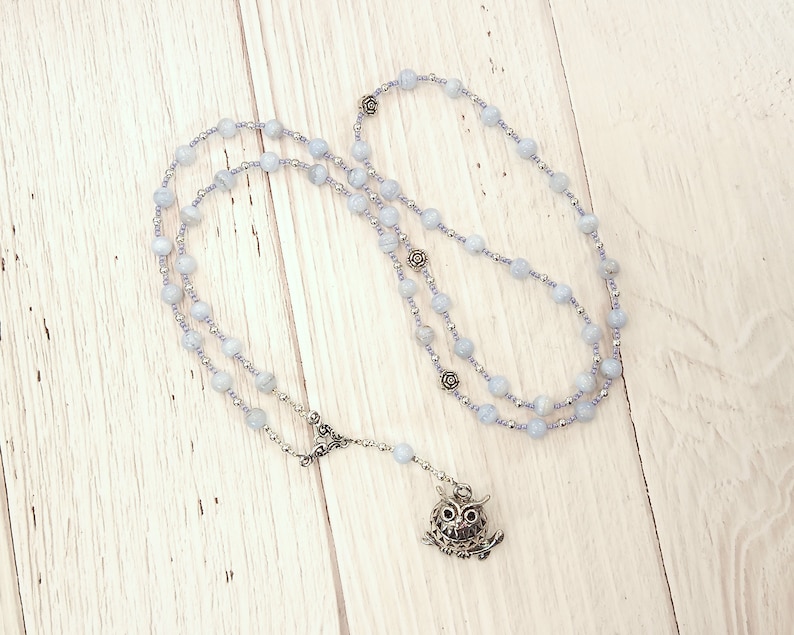 Athena Prayer Bead Necklace in Blue Lace Agate: Greek Goddess of Wisdom ...