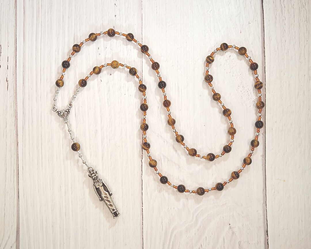 Bast (bastet) Prayer Bead Necklace in Tiger Eye: Egyptian Goddess of ...