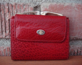 Red leather wallet | Etsy