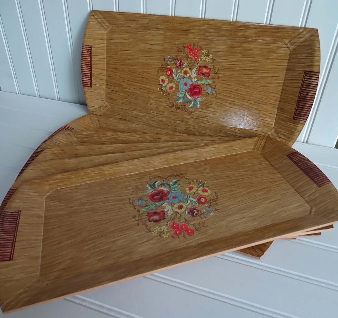 Vintage Serving Tray, 1940's Hasko Tray Made in USA, Long Floral Tray ...