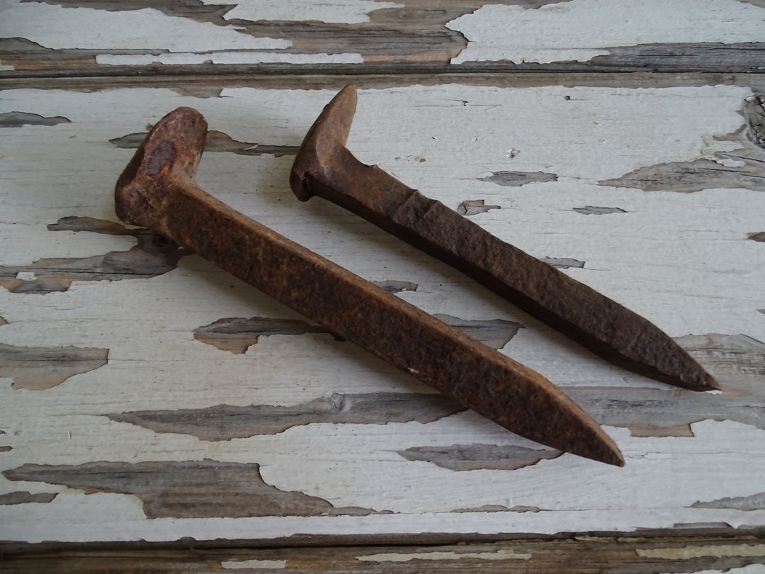 Antique Metal Railway Spikes, Pair of Heavy Iron or Steel Stakes ...