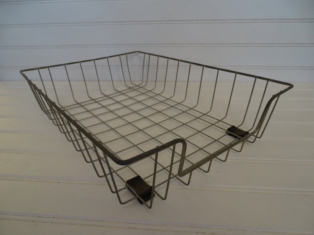 Vintage Metal File Basket, Old School Office Storage, in & Out Paper ...