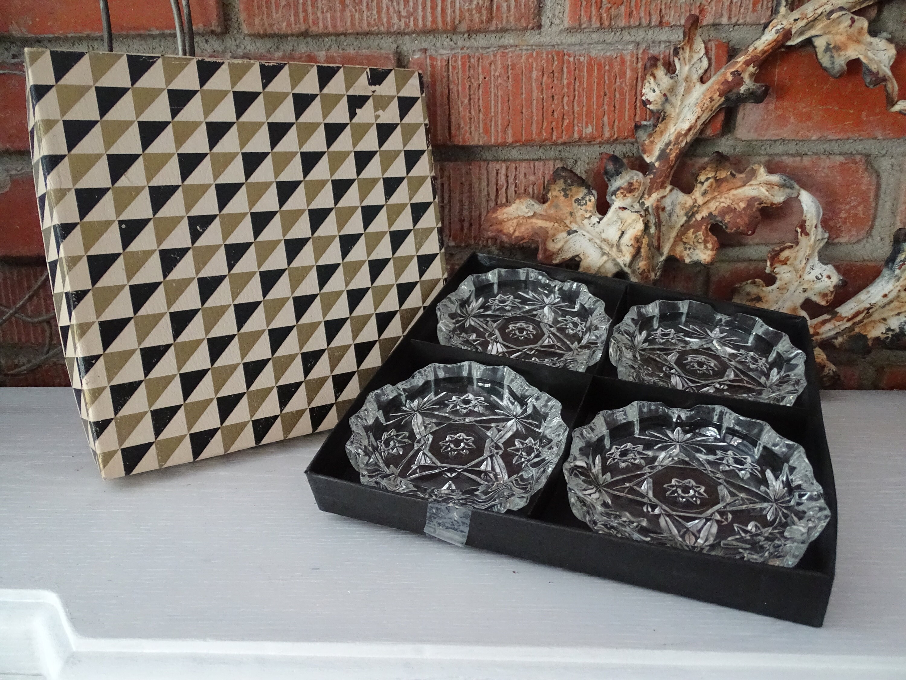 Vintage Cut Glass Coasters 1960's Glass Ashtrays Mid | Etsy