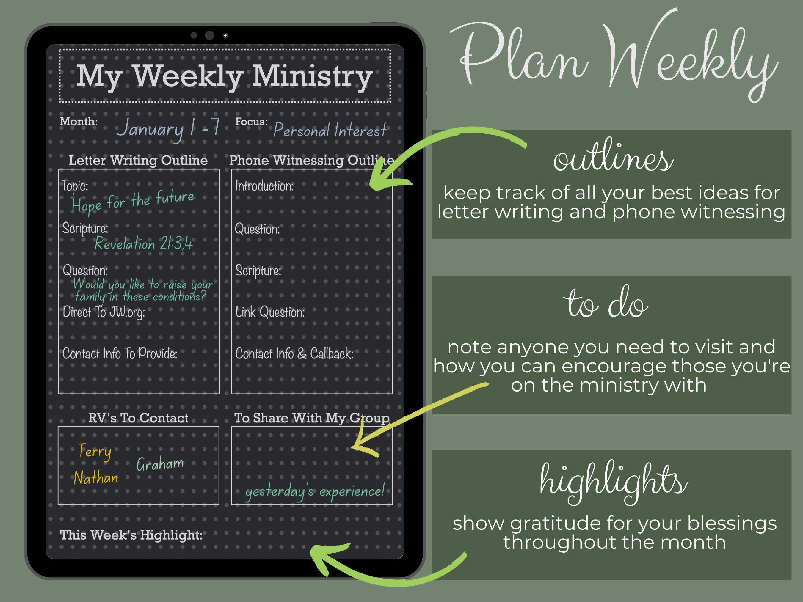 JW Service Planner Sheets DARK MODE | Ministry Tracker Bundle | Print ...